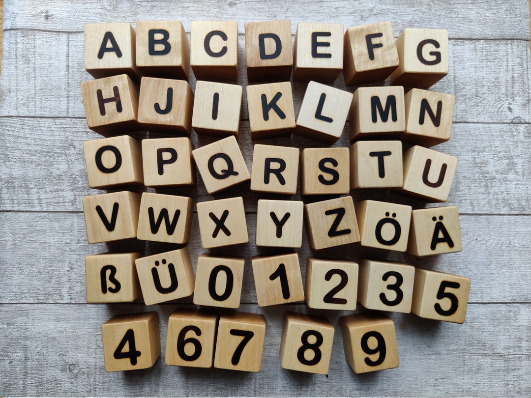 German Alphabet Wooden Blocks, Blocks With Letter and Numbers, ABC ...