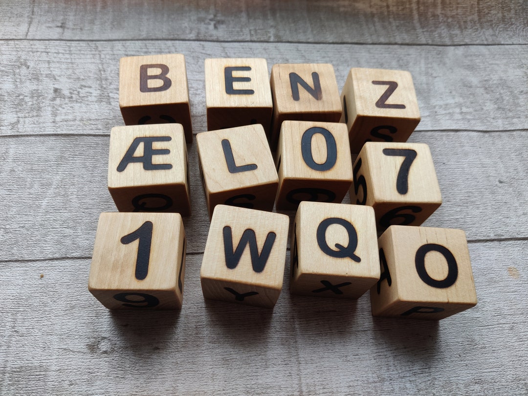 Danish and Norwegian Alphabet and Number Wooden Blocks, Blocks With ...
