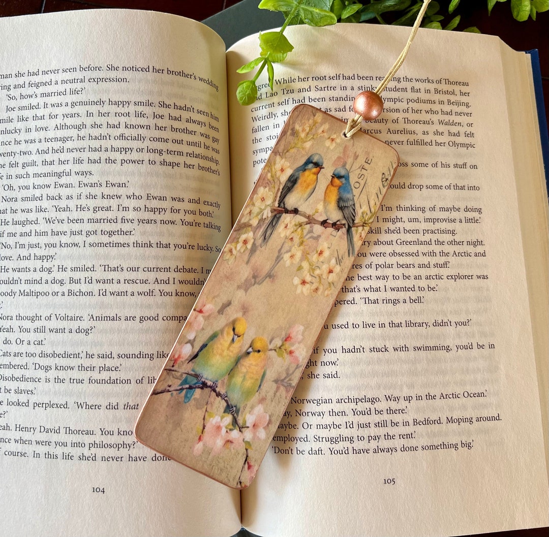 Handmade Wooden Vintage Style Birds and Blossoms Bookmark, Gift for ...
