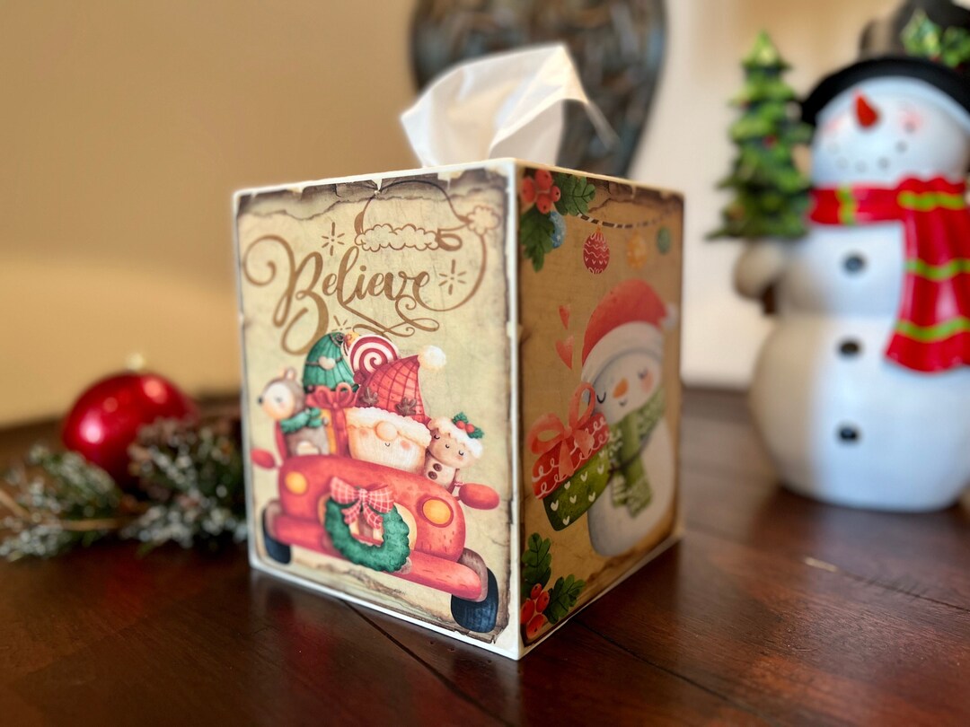 Handmade Santa Rustic Vintage Style Christmas Holiday Tissue Box Cover ...