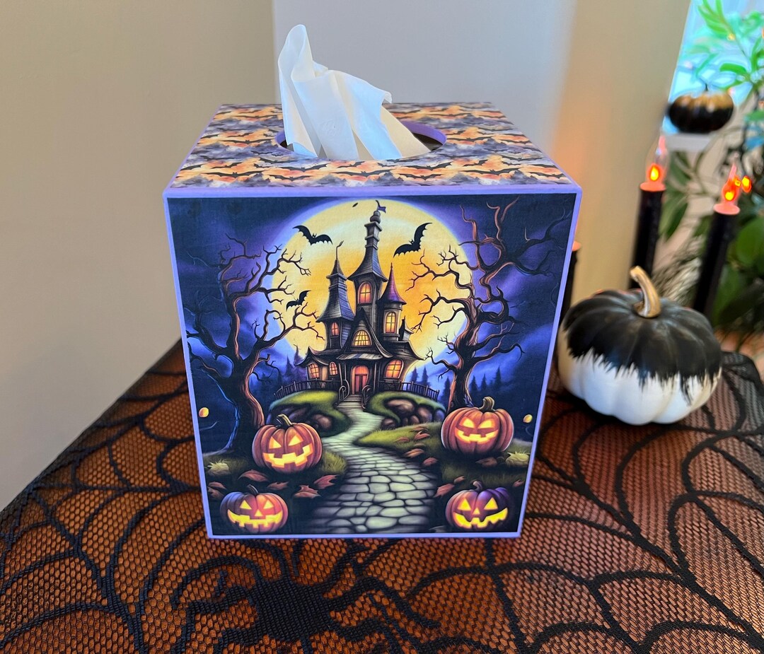 Handmade Wooden Spooky Halloween Tissue Box Cover, Halloween Decor ...