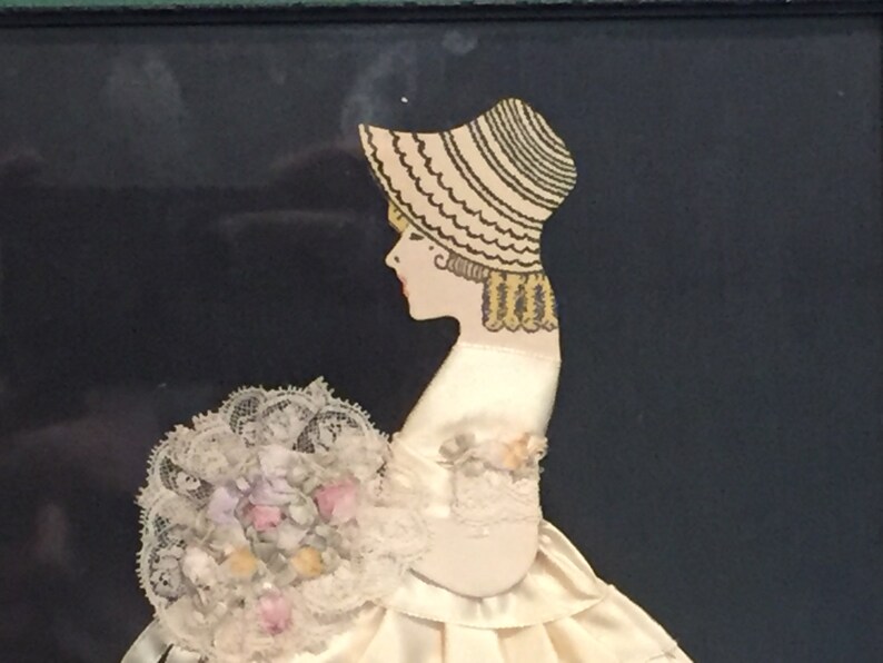 Vintage Framed Paper Doll With Ribbon and Lace Dress and Bouquet - Etsy