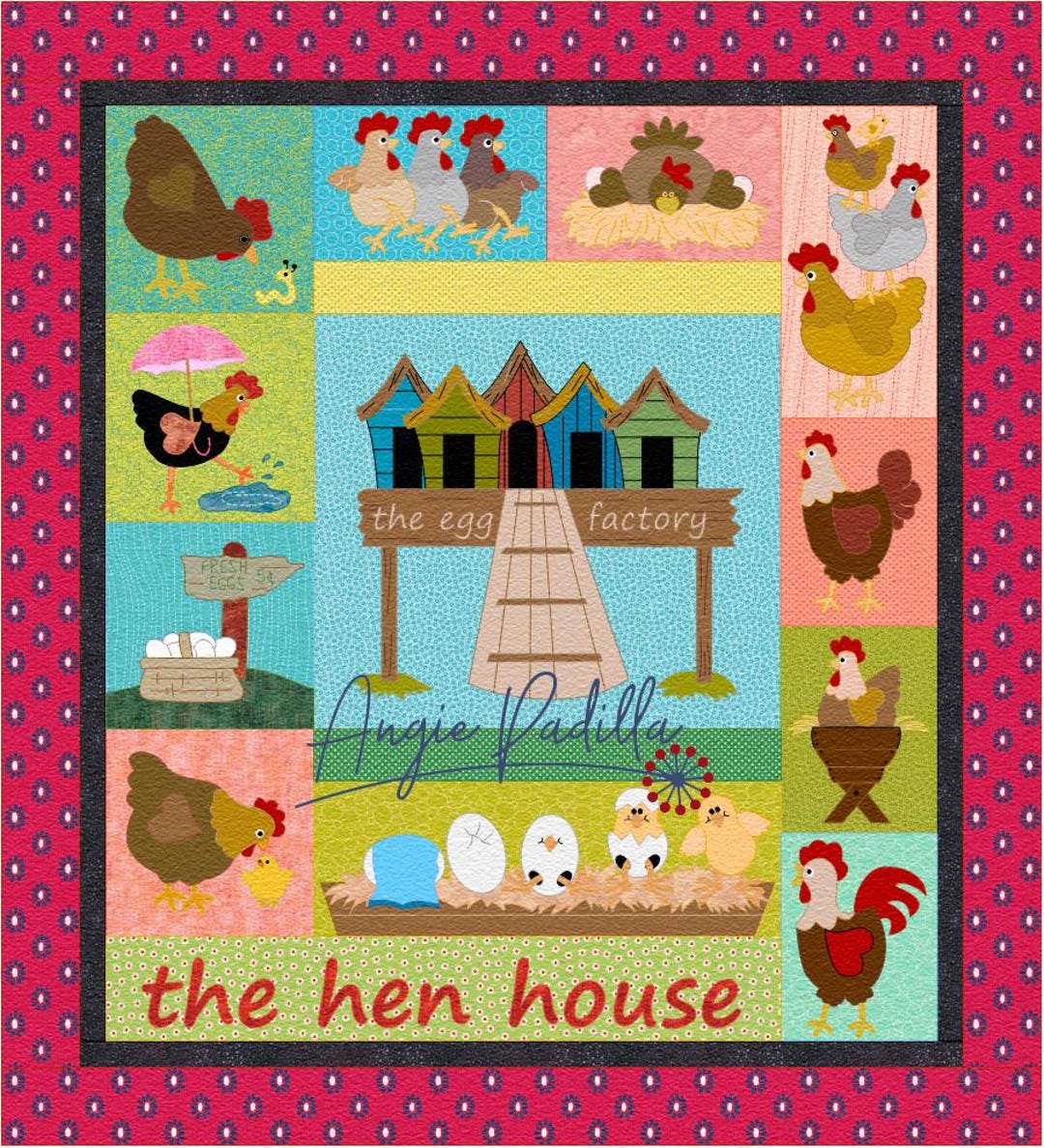 Hen House Applique Quilt Pattern: Whimsical Chickens Kitchen Decor ...