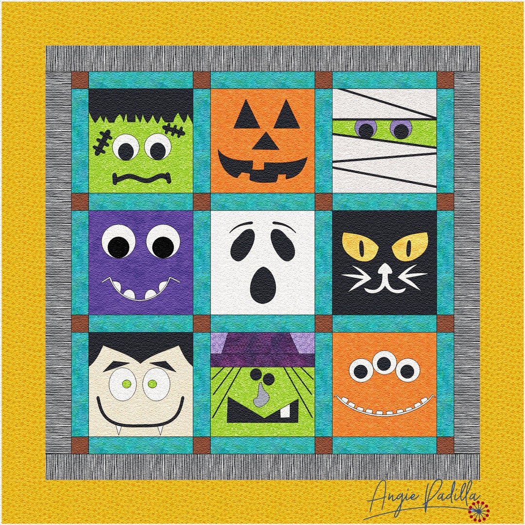 Halloween Blocks Applique Quilt Pattern: Monster & Witch Blocks ...