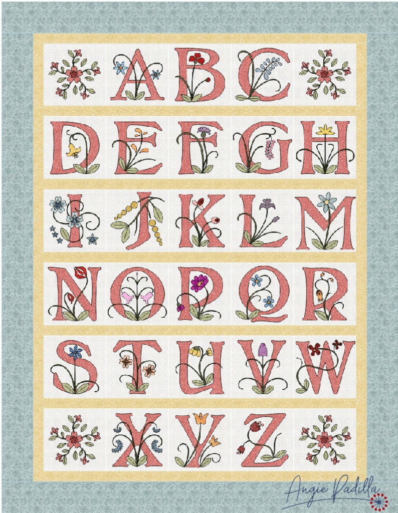 Floral Alphabet | Applique Quilt Pattern | Digital PDF Pattern | Floral Quilt | Modern Floral ...