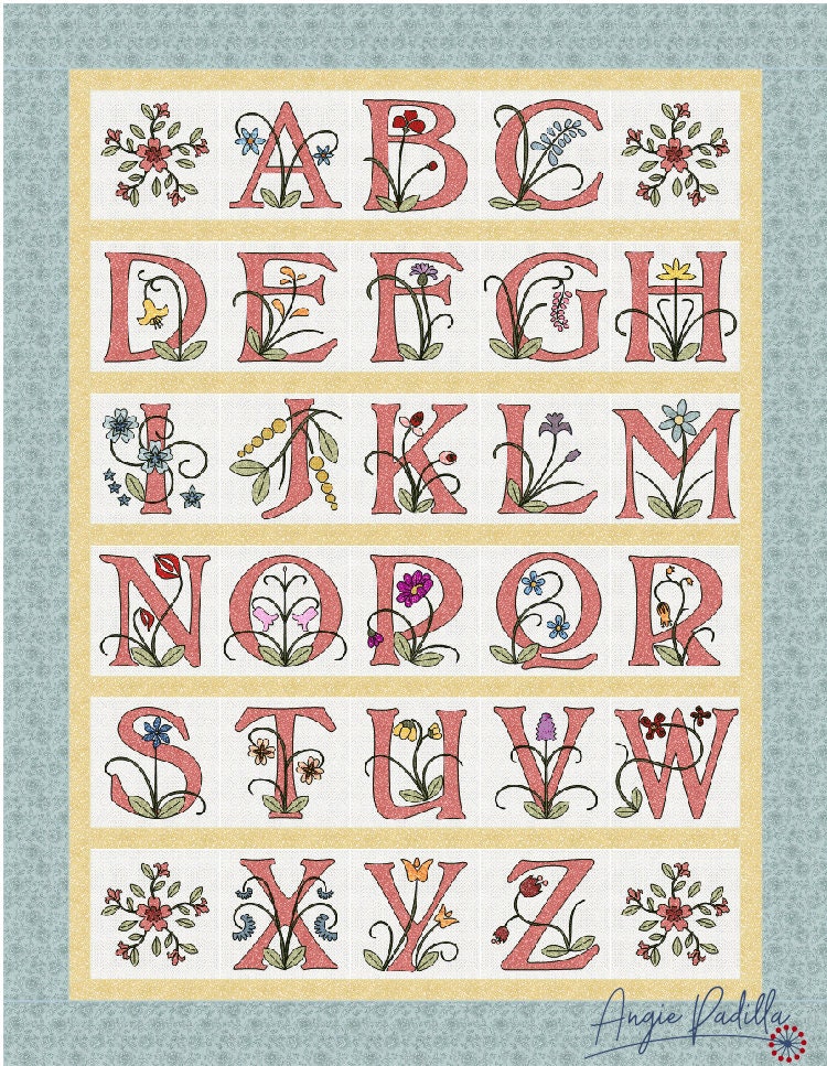 Floral Alphabet Applique Quilt Pattern Digital PDF Pattern Floral Quilt ...