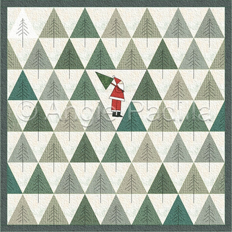Tree Pickin' Santa Christmas Quilt Lap Quilt Pieced and Applique Blocks ...