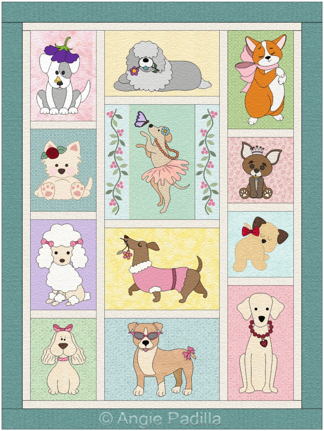 Doggie Divas | Applique Quilt Pattern | DIGITAL PDF Pattern | Lap Size ...