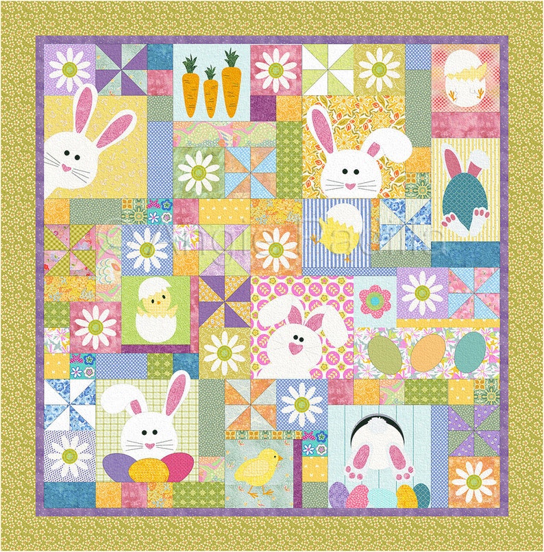 Hippity Hoppity Applique Quilt Pattern Digital PDF Pattern Easter Quilt ...