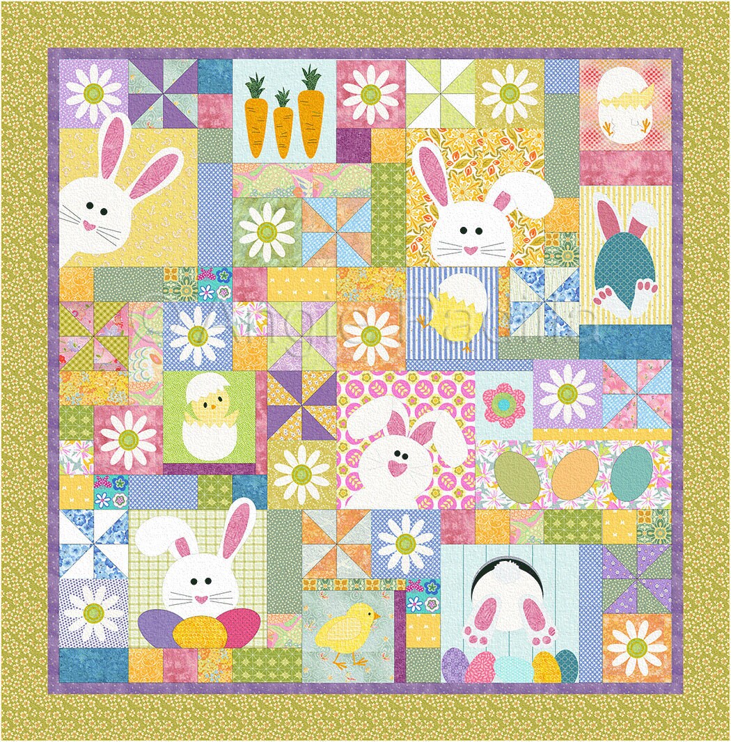 Hippity Hoppity Applique Quilt Pattern: Bunnies & Chicks (digital PDF ...