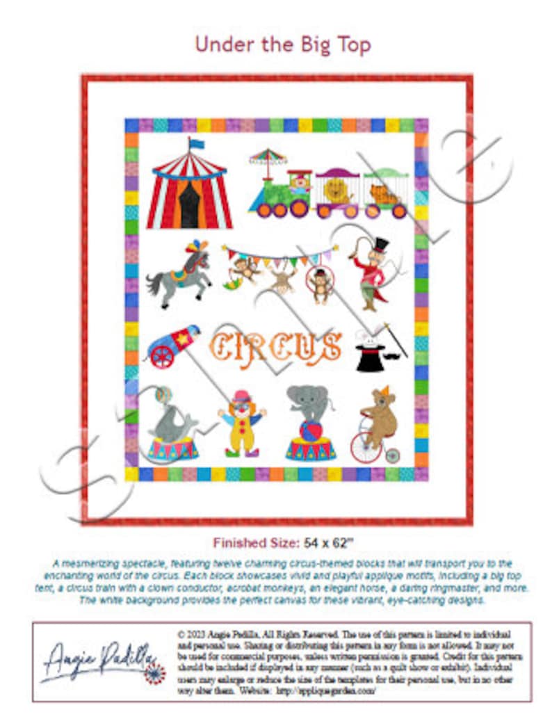 Under the Big Top Applique Quilt Pattern: Kids' Circus Theme (PDF ...