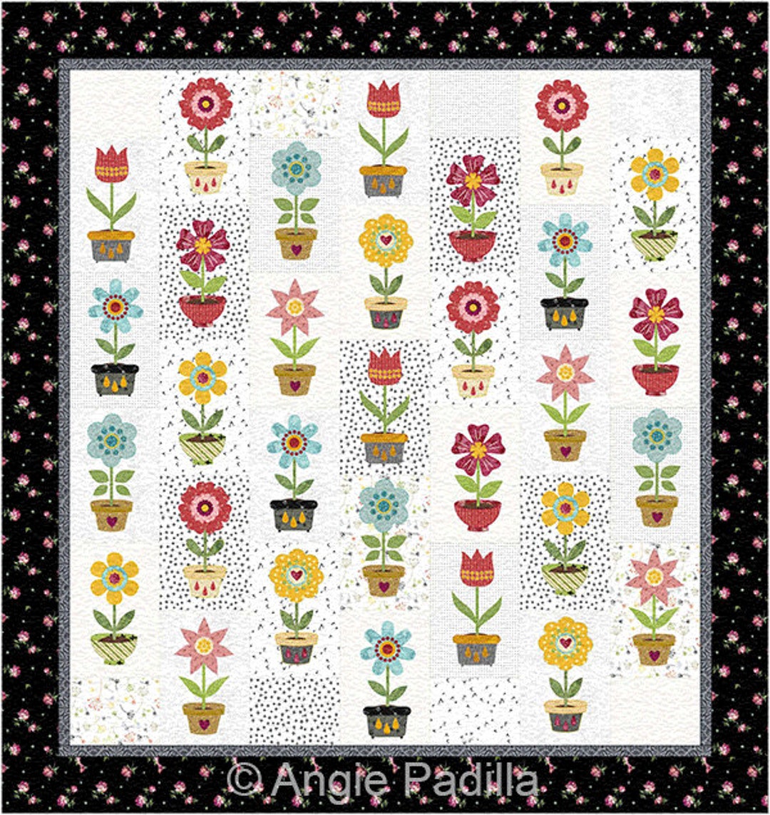 Granny's Garden Applique Quilt Pattern Digital PDF Pattern Floral Quilt ...