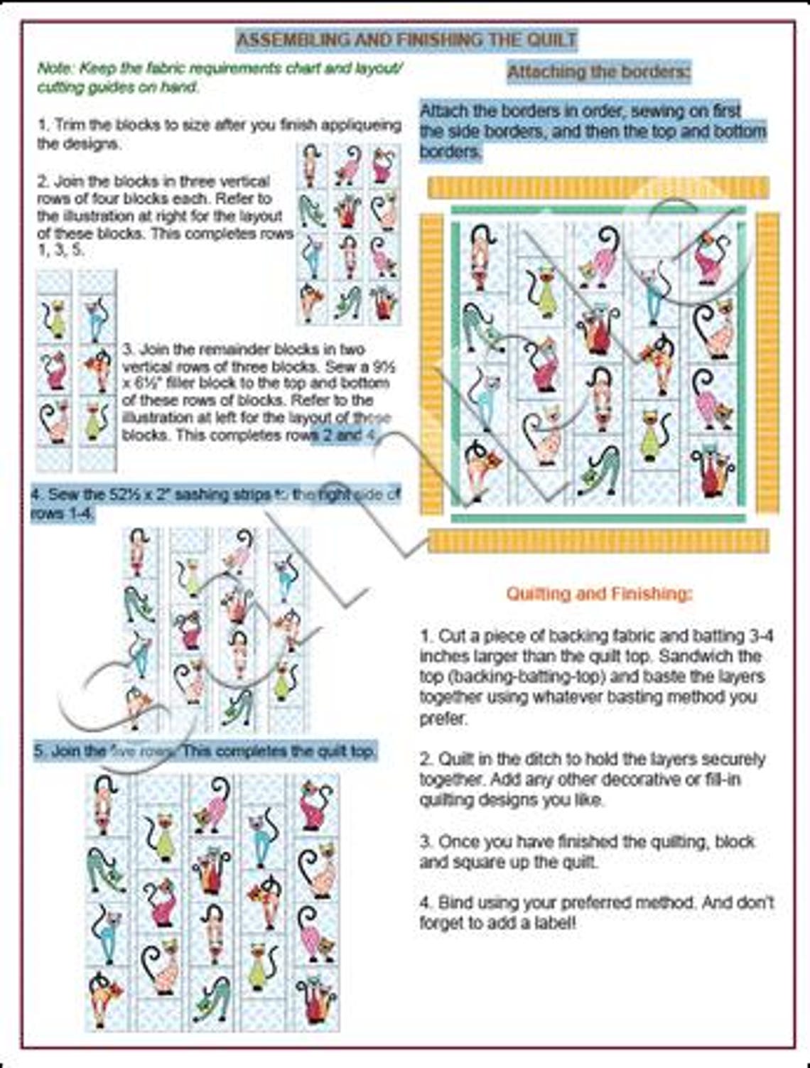 Cattitude | Applique Quilt Pattern | DIGITAL PDF Pattern | Lap Size ...