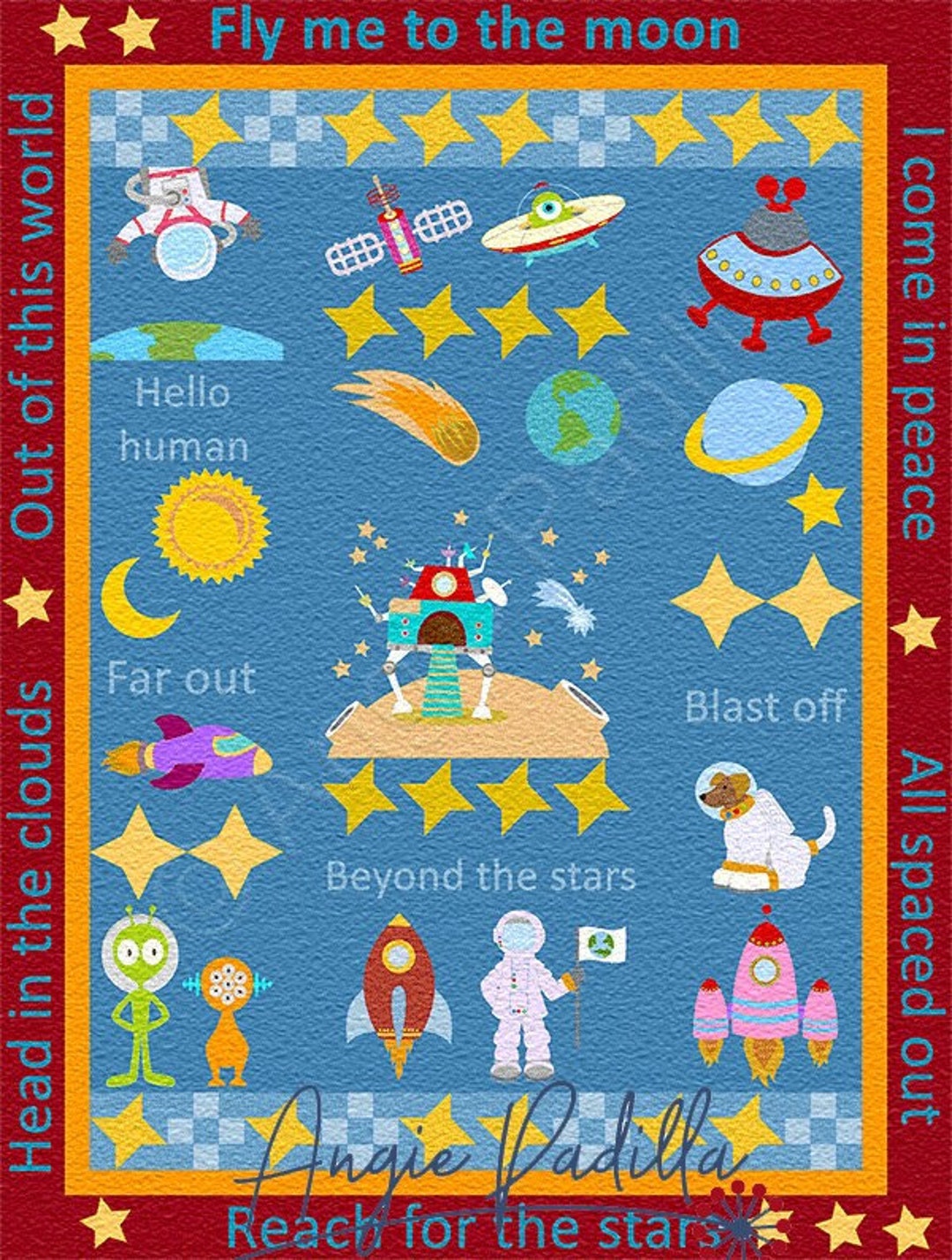 Outer Space Applique Quilt Pattern: Whimsical Children's Twin Size ...