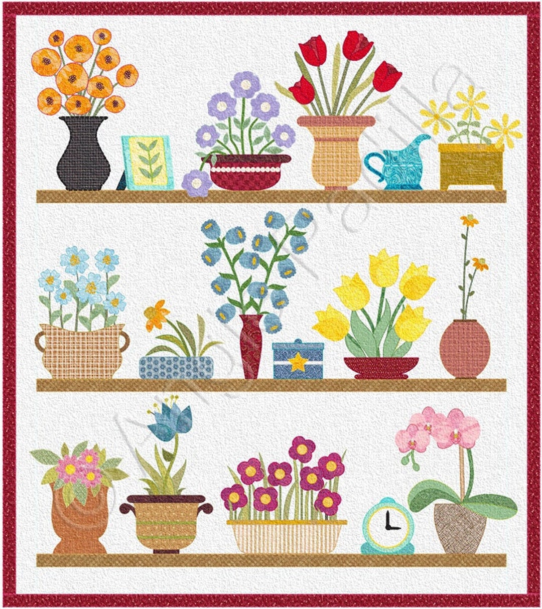 Potted Flowers | Applique Quilt Pattern | Digital PDF Pattern | Flower ...