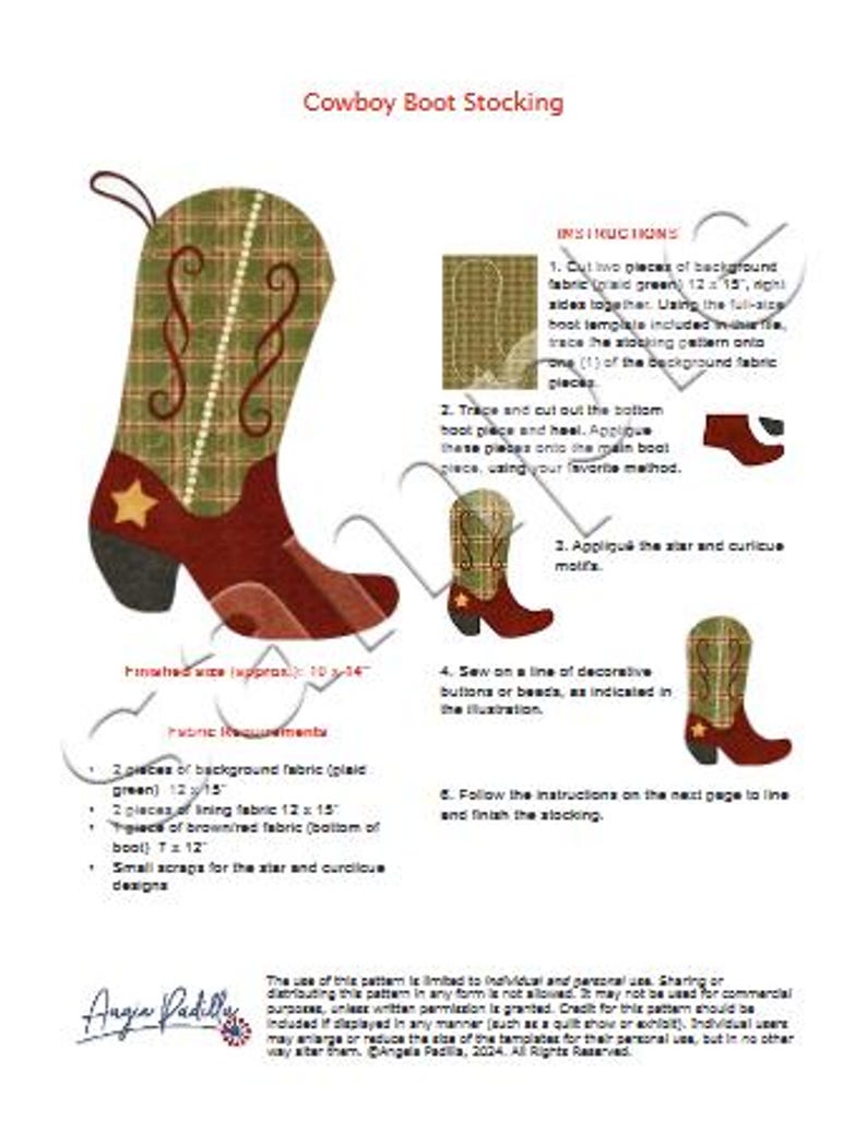 Cowboy Boot Christmas Stocking Applique Pattern (digital PDF) - Etsy