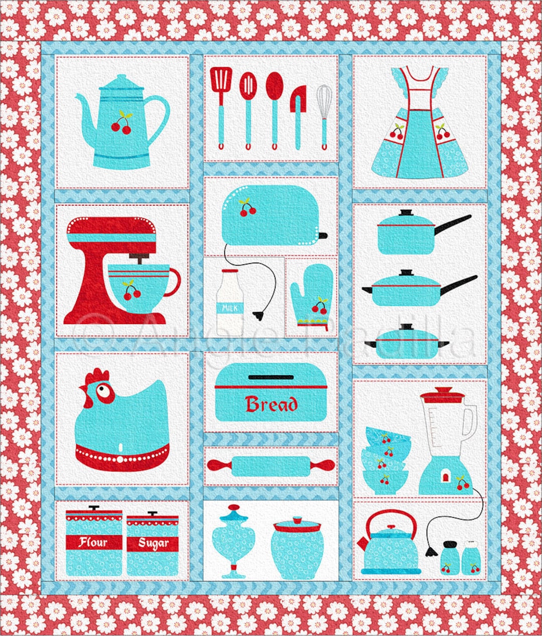 Vintage Kitchen Applique Quilt Pattern: Retro Home Decor (PDF Pattern ...