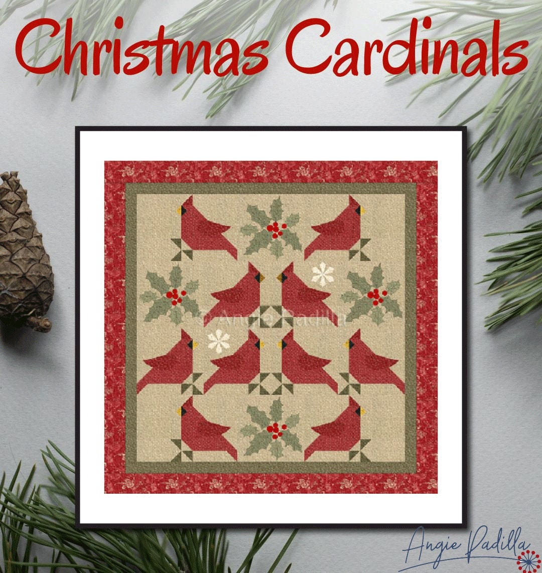 Christmas Cardinals Quilt Pattern: Pieced & Applique Blocks (DIGITAL ...