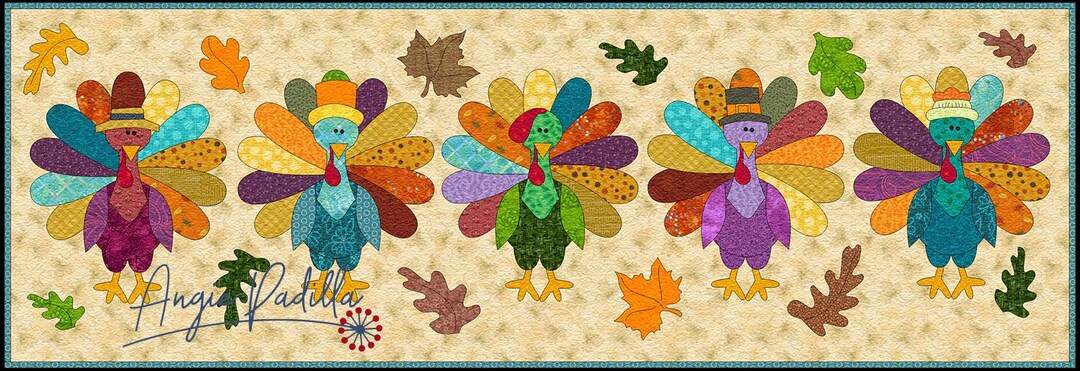Turkey Table Runner Quilt Pattern: Whimsical Thanksgiving Applique (PDF ...