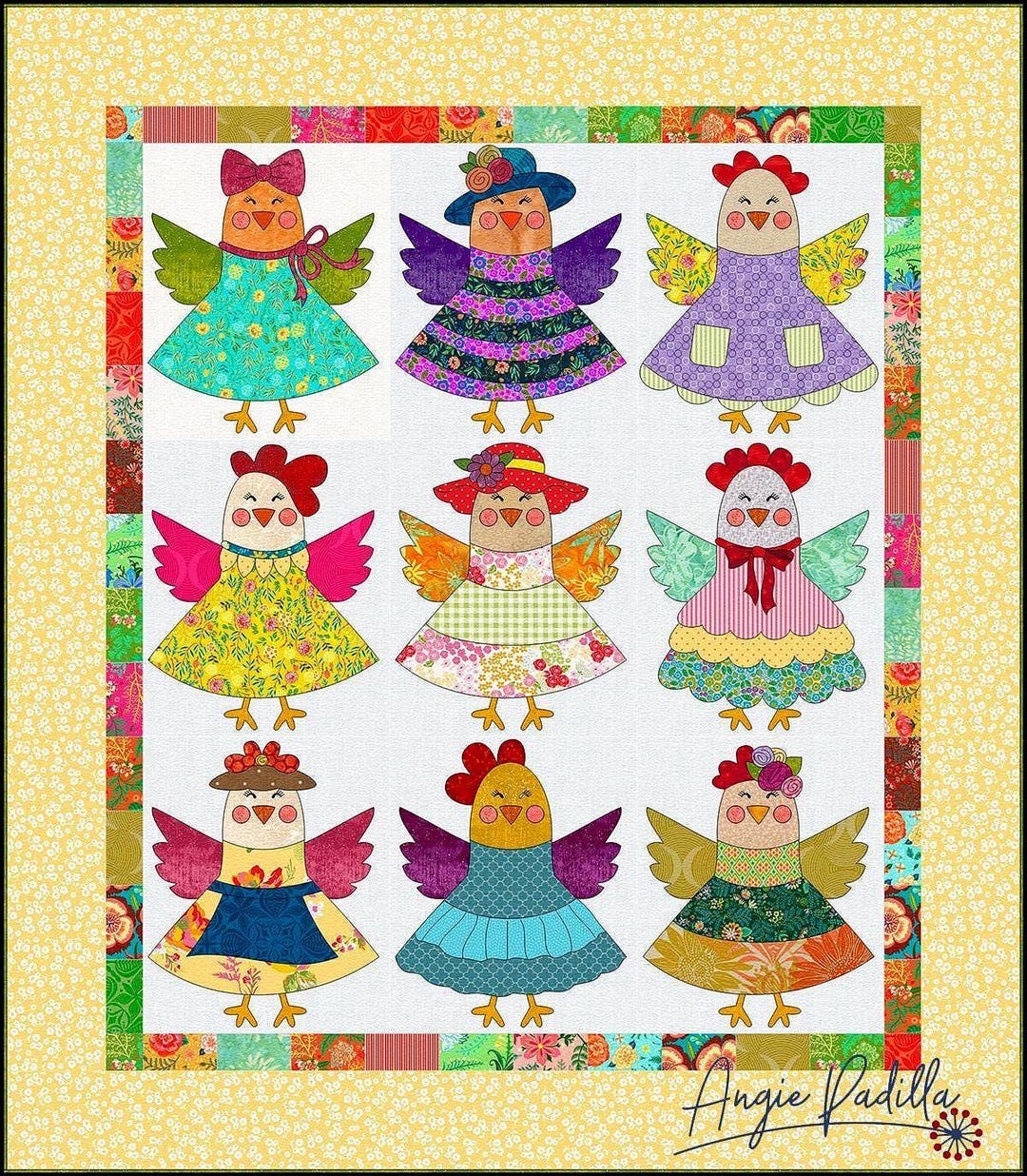 Chicks in Skirts Appliqué Quilt Pattern: Whimsical Chickens (digital ...