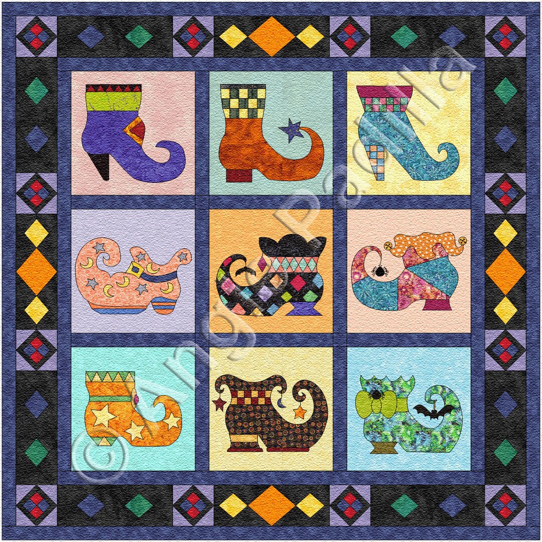 Witch Shoe Applique Quilt Pattern: Whimsical Halloween Wall Hanging ...