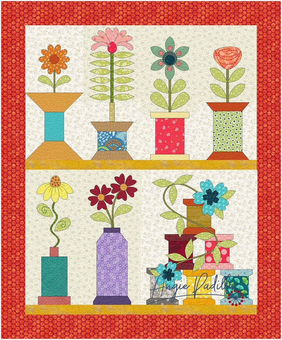 Flower Spools Applique Quilt Pattern Digital PDF Pattern Sewing Theme ...