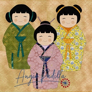Kokeshi Dolls Applique Quilt Pattern: Japanese Theme (downloadable PDF ...