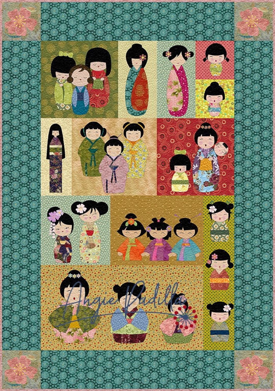 Kokeshi Dolls Applique Quilt Pattern: Japanese Theme (downloadable PDF ...