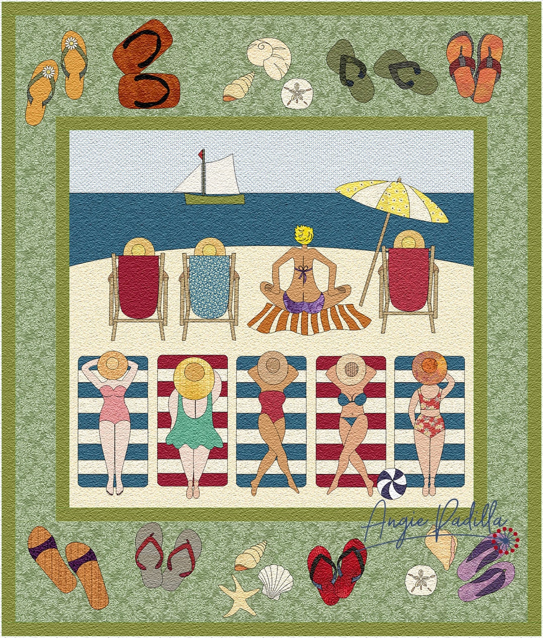 Beachside Belles Applique Quilt Pattern: Seaside Beach Cottage Theme ...