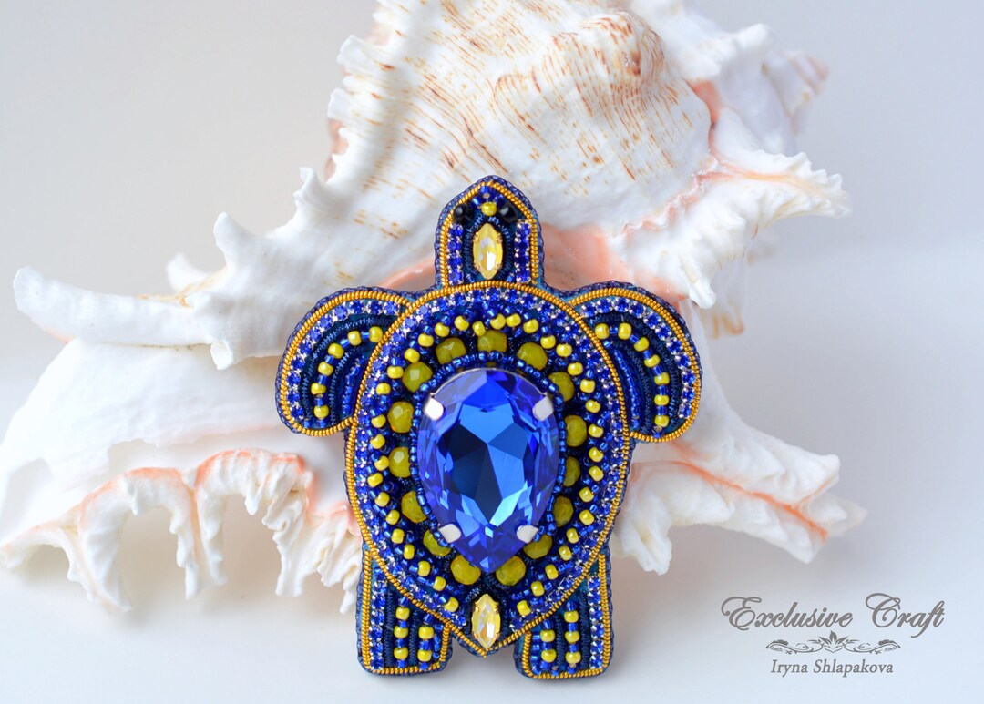 Ukrainian Colors Bead Embroidered Turtle Brooch, Beaded Turtle Pin ...