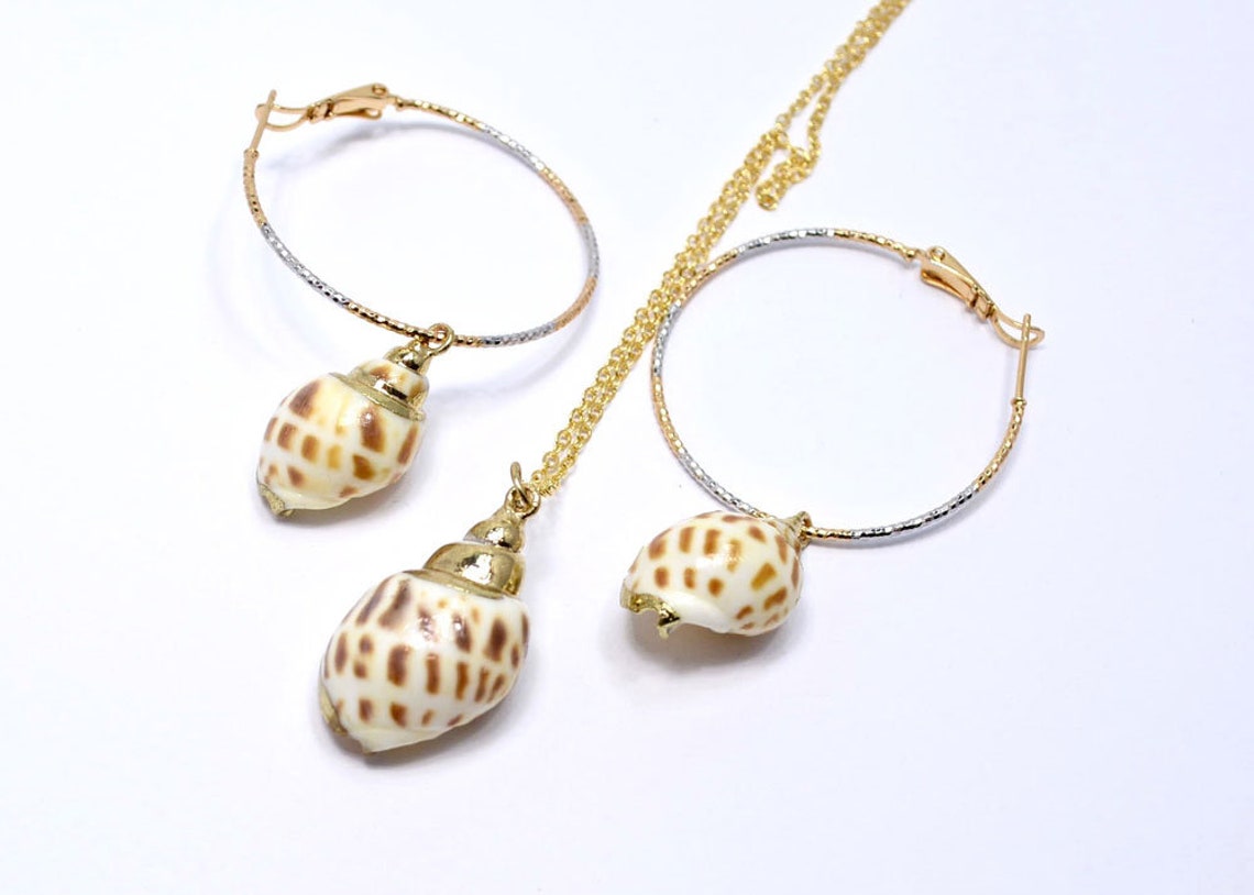 Conjunto de joyas de concha de mar natural, pendientes de concha de mar ...