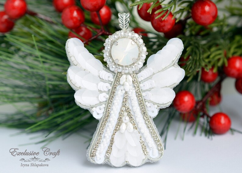 Bead Embroidered Snow Angel Pendant/christmas Ornament, Gold White ...