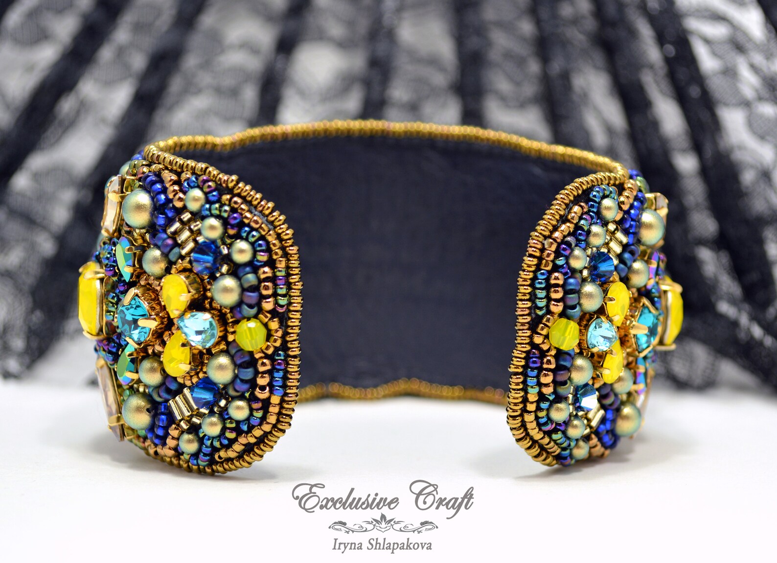 Unique Handmade Bead Embroidered Adjustable Cuff Bracelet With ...
