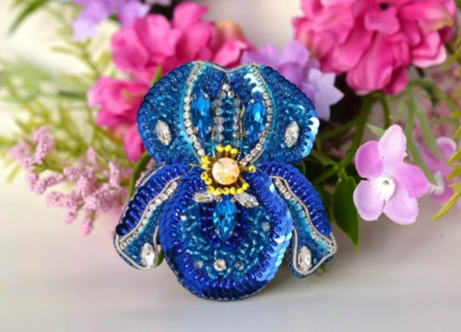Iris Flower Beading Kit + PDF Tutorial – Handmade Bead Embroidery ...