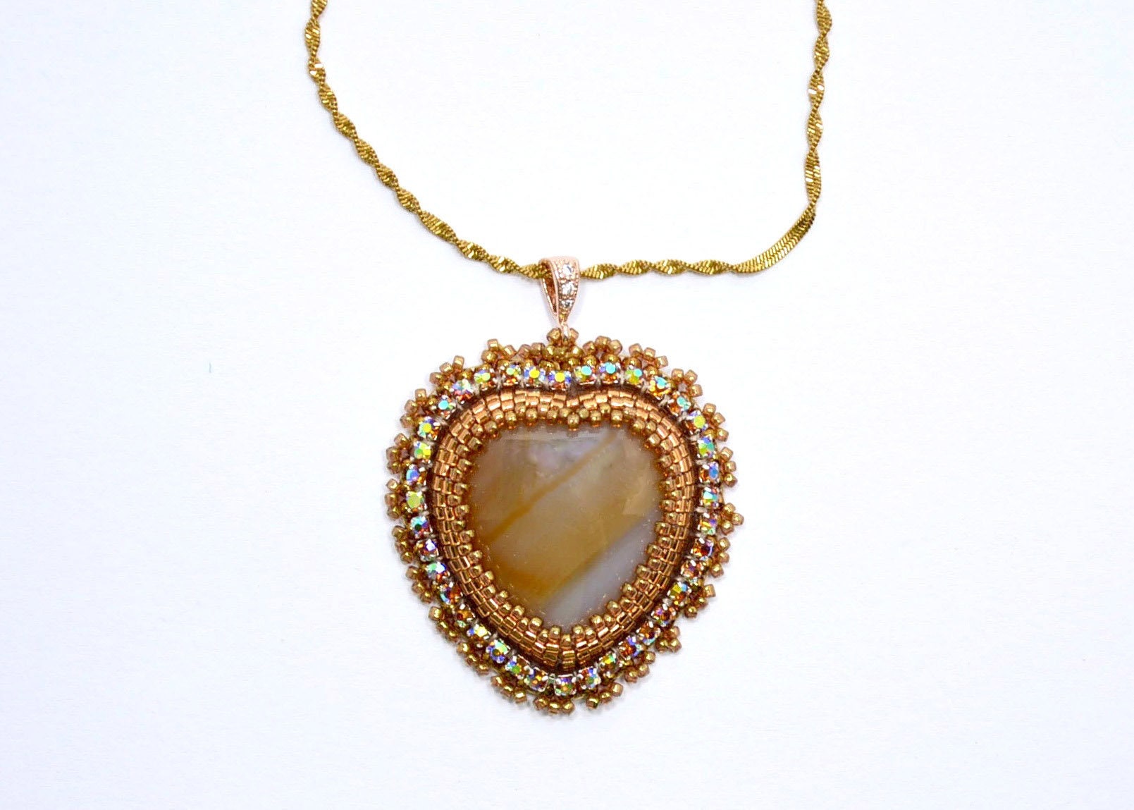 PDF Tutorial Bead Embroidered Heart Necklace Pendant, Easy Heart Bezel ...