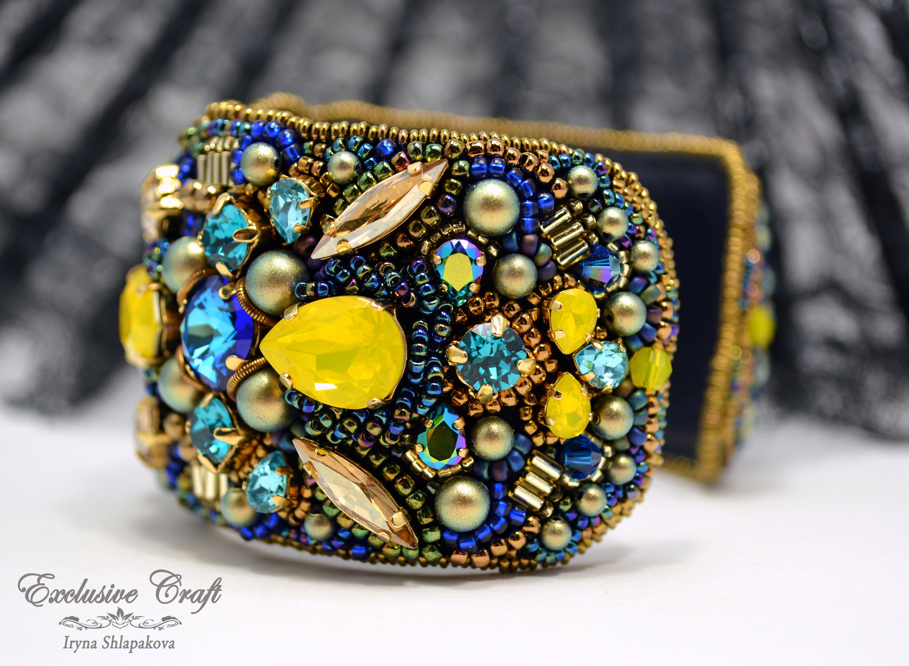 Unique Handmade Bead Embroidered Adjustable Cuff Bracelet With ...