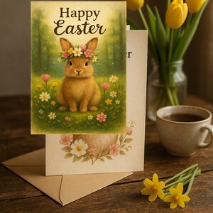 Happy Easter Bunny Card Printable – 5x7 Instant Download | Cute Watercolor Bunny With Watering ...