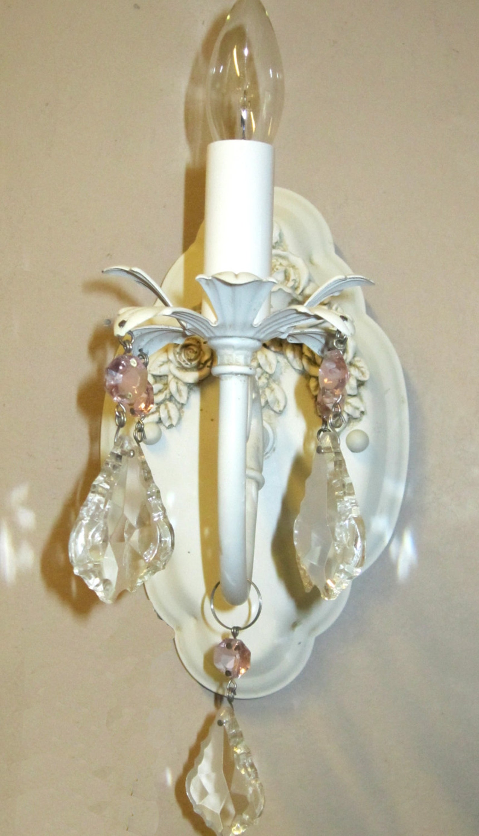 Shabby Cottage Style ROSE GARDEN Wall Sconce in an Antique White Finish ...