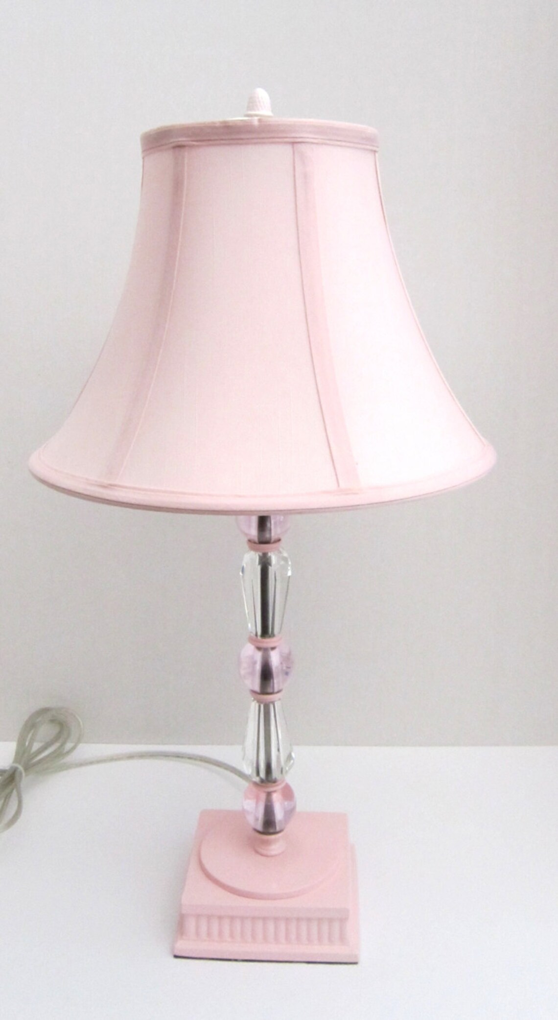Pink and Clear Crystal Stack Lamp with Pink Silk Shade. Very | Etsy