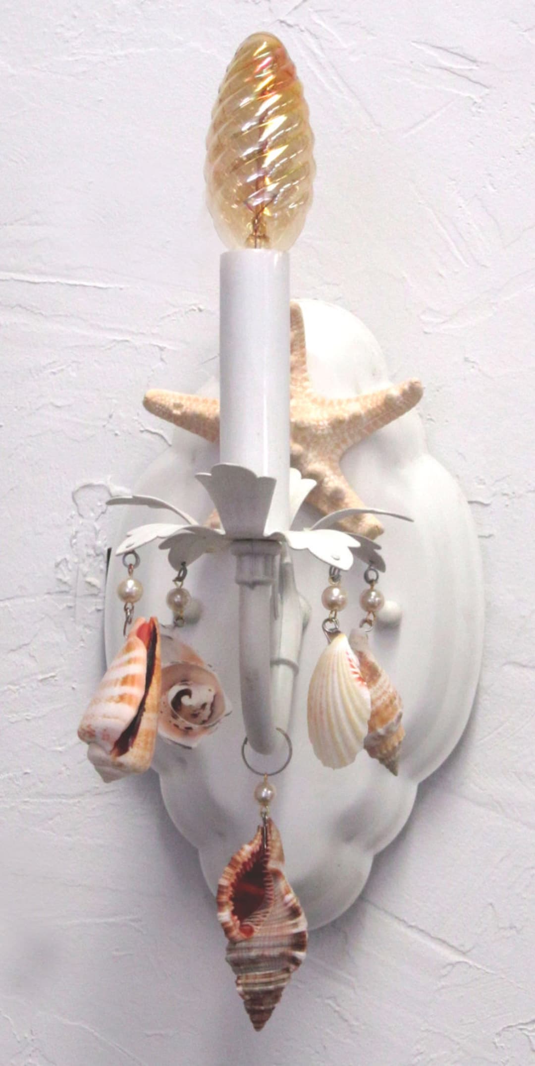 Beach Cottage Seashell Wall Sconce Shabby Shell Sconce Light Custom ...