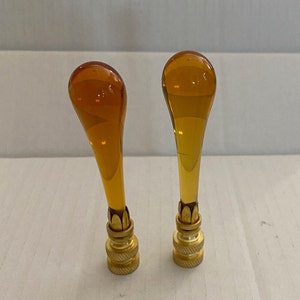 RARE 2-1/2" Vintage Amber Murano Teardrop Lamp Finial With Brass Base ...