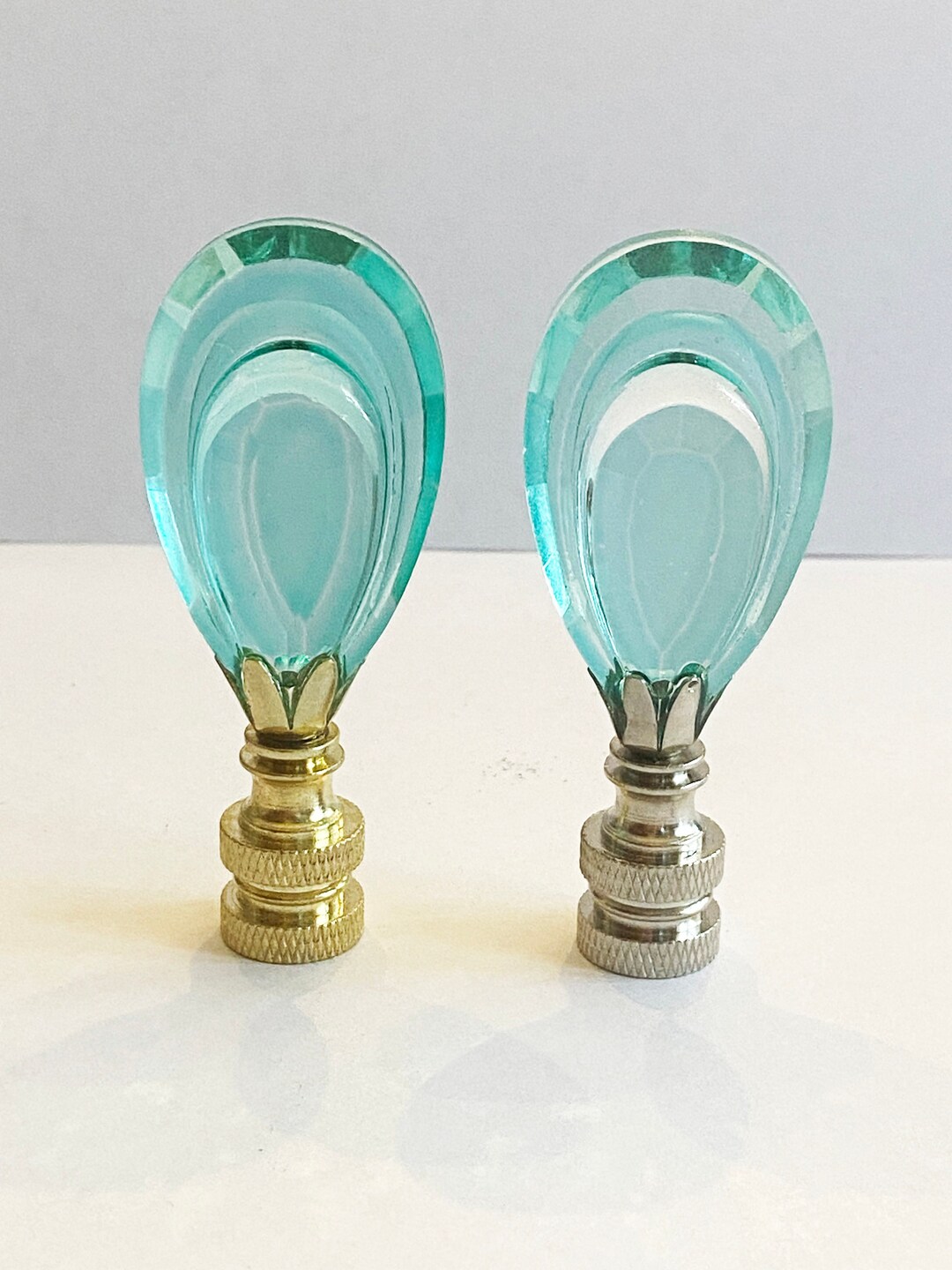 TEAL Aqua Glass Lamp Finial 2-3/4 Teardrop Cut Glass Lamp Finial With a ...