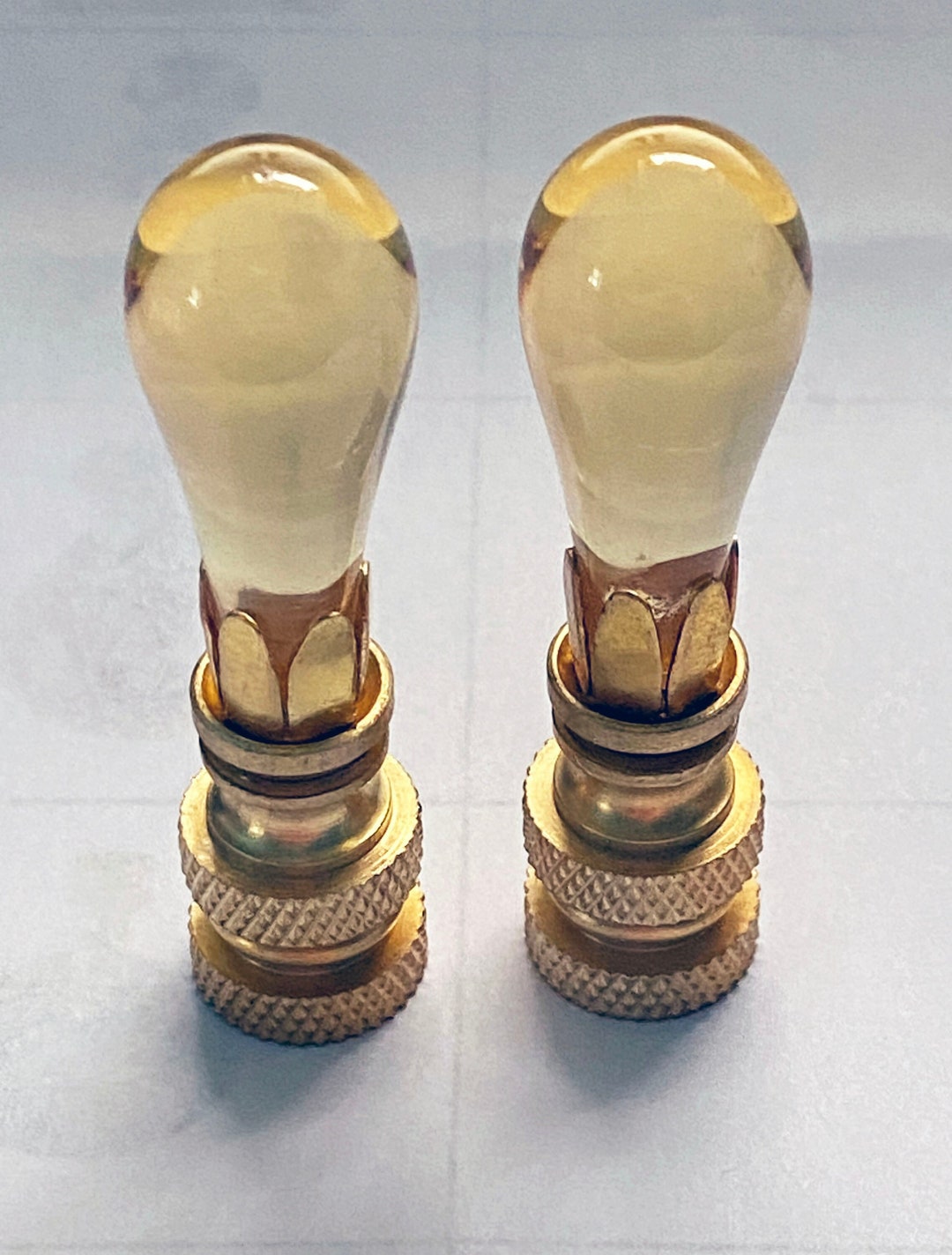 Pair of 2-1/2" Yellow Light Amber Murano Teardrop Lamp Finial With ...