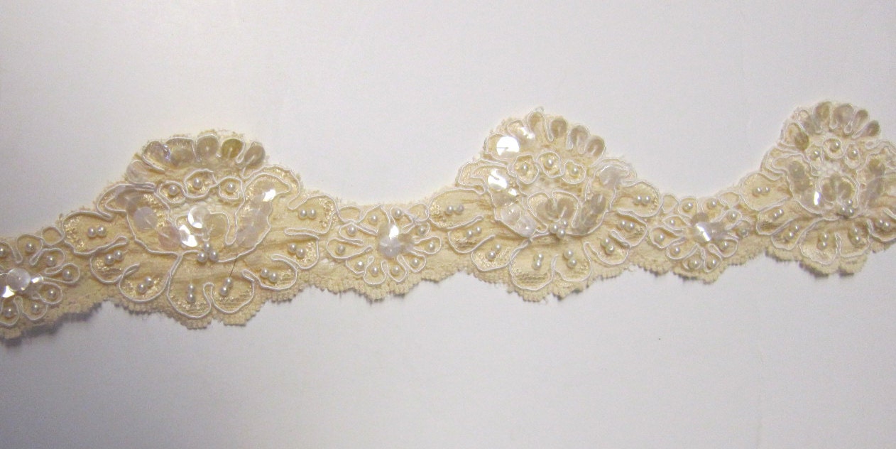 Creamy Peach Bridal Wedding Lace Trim, Pearls and Sequined Lace Trim 4 ...