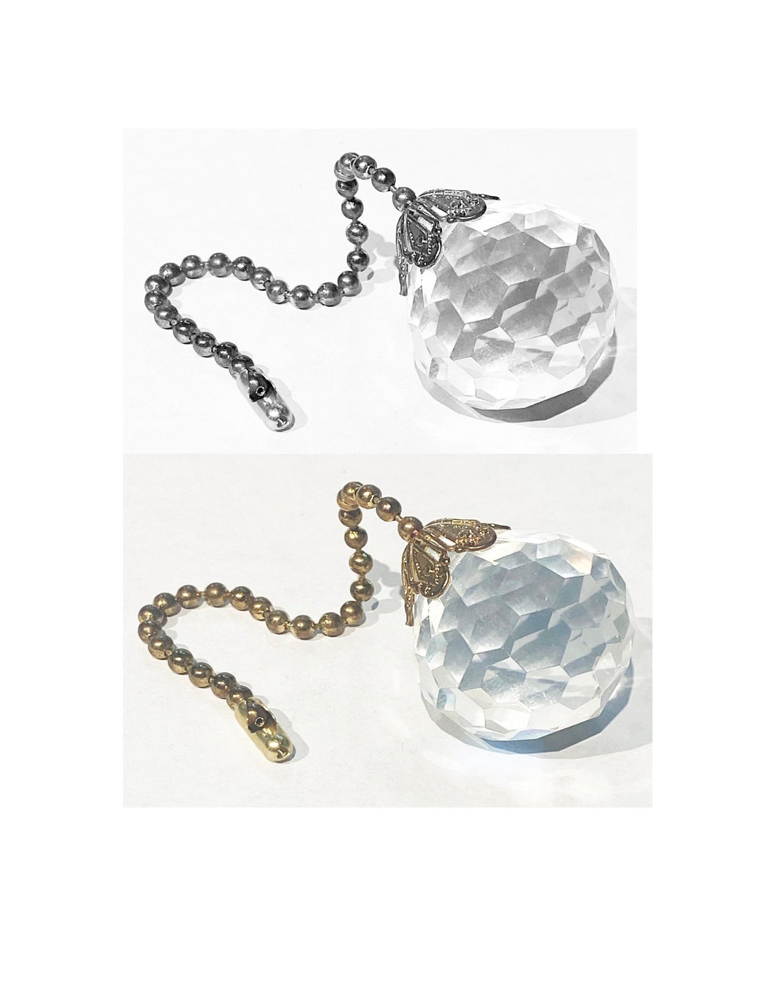 CRYSTAL PULL Chain- Clear 30mm Faceted Round Prism Glass Fan or Lamp ...