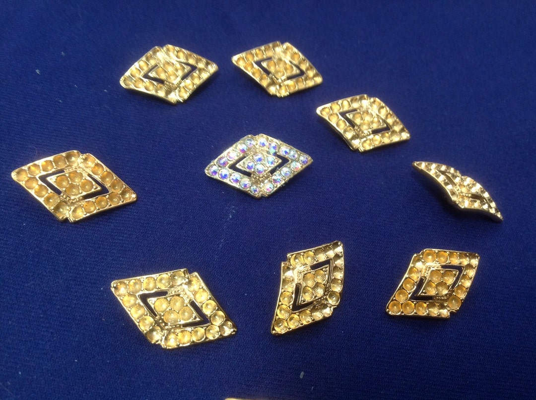 10 Lg Gold Metal Diamond Shape Shank Buttons to Use With Swarovski ...