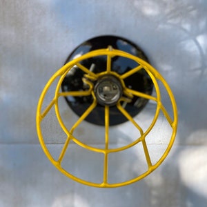 YELLOW Wire Bulb Cage Light Flush Mount Black Canopy Socket, Industrial ...