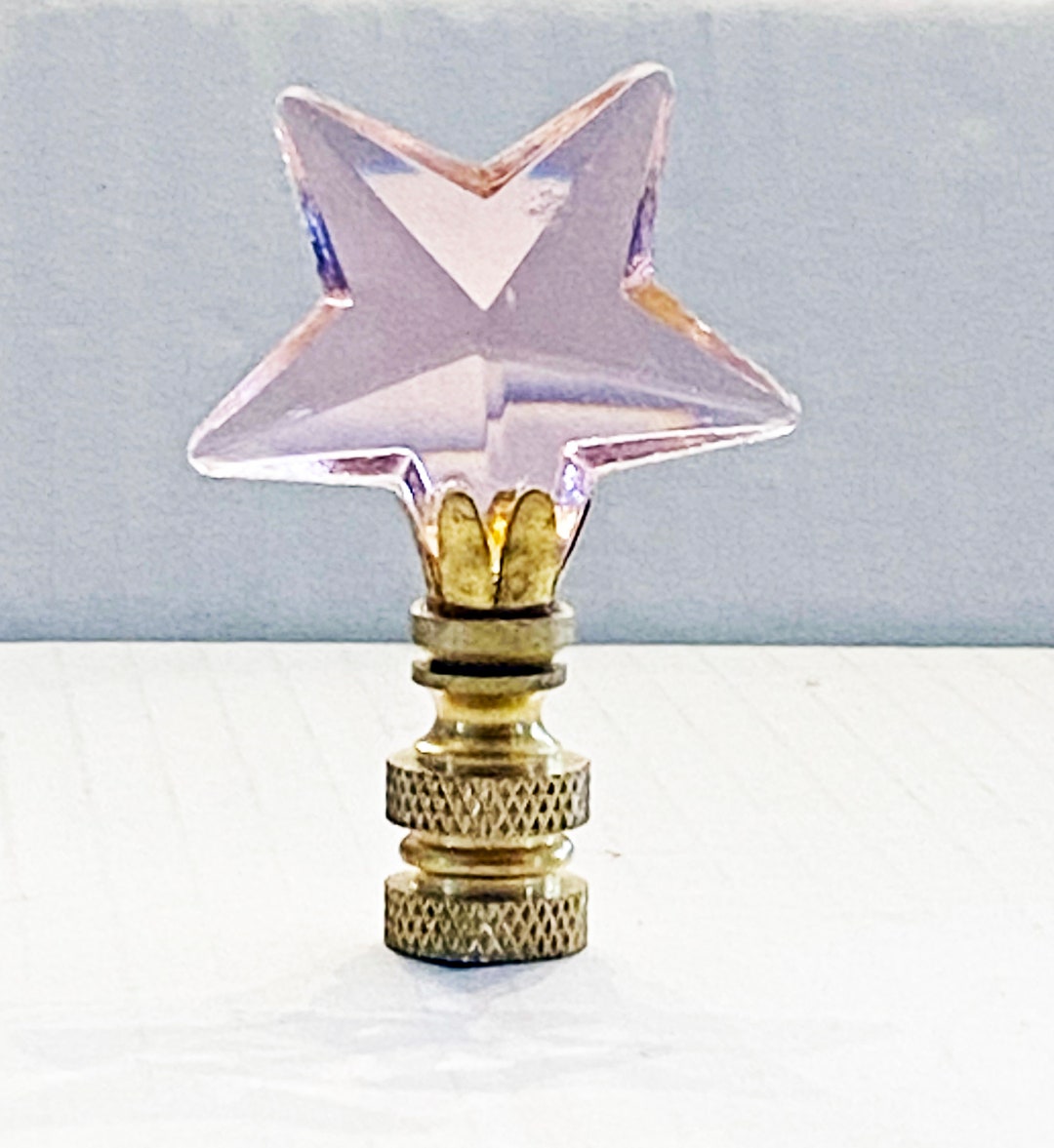 Handmade 2-1/2" PINK Crystal Star Lamp Finial With Brass, Antique Brass ...