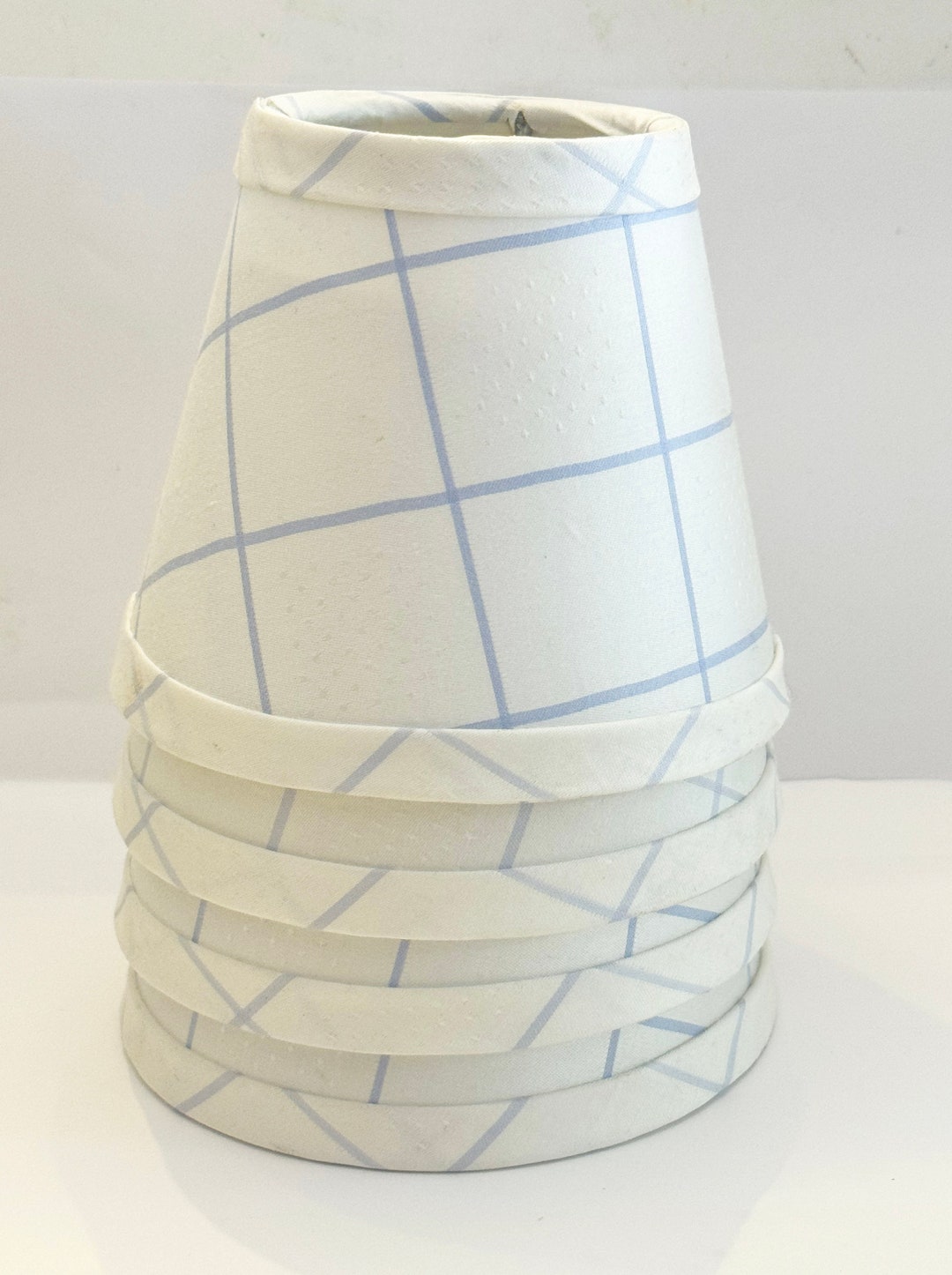 4 SAMPLE Mini Handmade Shades, Blues Criss-cross on White Silk Print ...