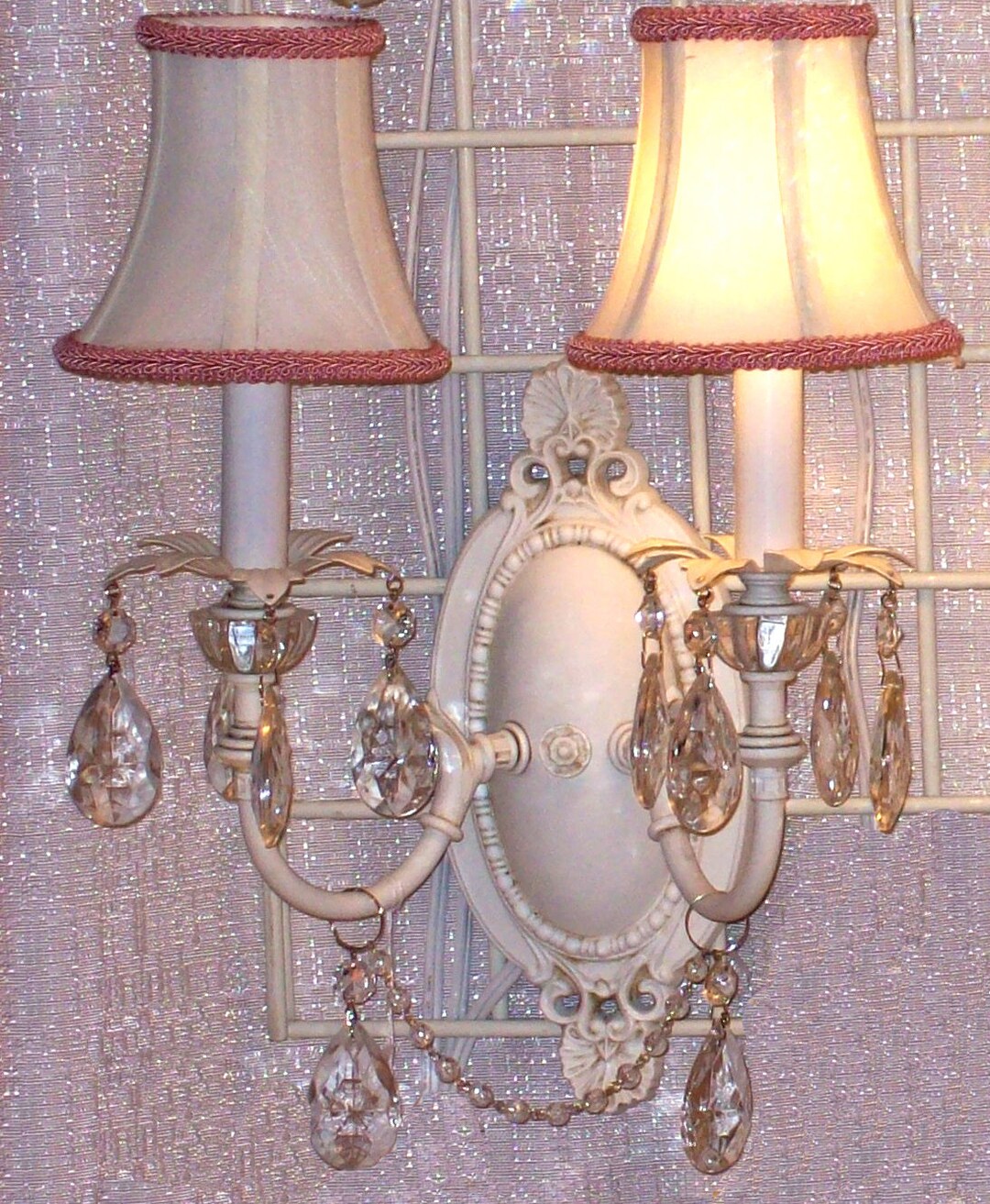 Cottage Chic Style Double Light Wall Sconce With Crystals Custom Made ...